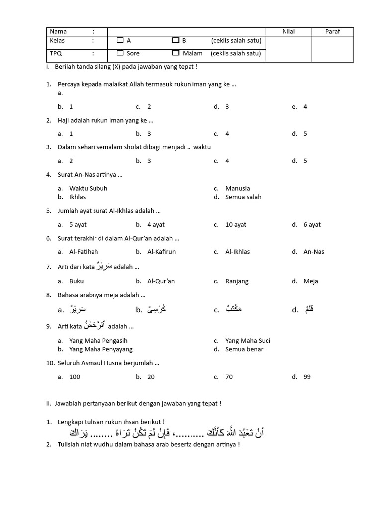 Soal Agama Islam dan Bahasa Arab | PDF