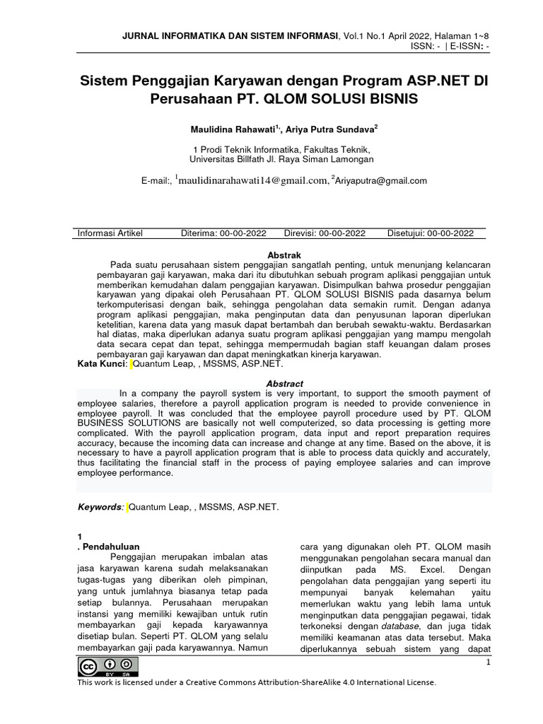 Perusahaan Pt. Qlom Solusi Bisnis: JURNAL INFORMATIKA DAN SISTEM INFORMASI, Vol.1 No.1 April ...