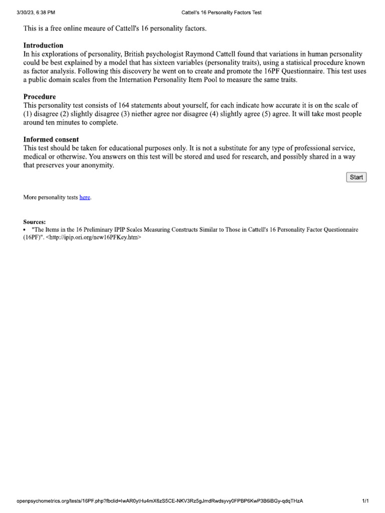 Cattell's 16 Personality Factors Intro | PDF