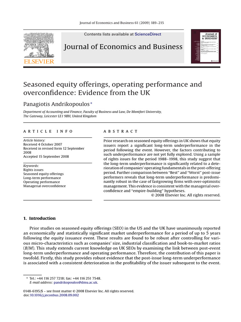 UK Seasoned Equity Offerings Analysis | PDF | Stocks | Efficient Market ...