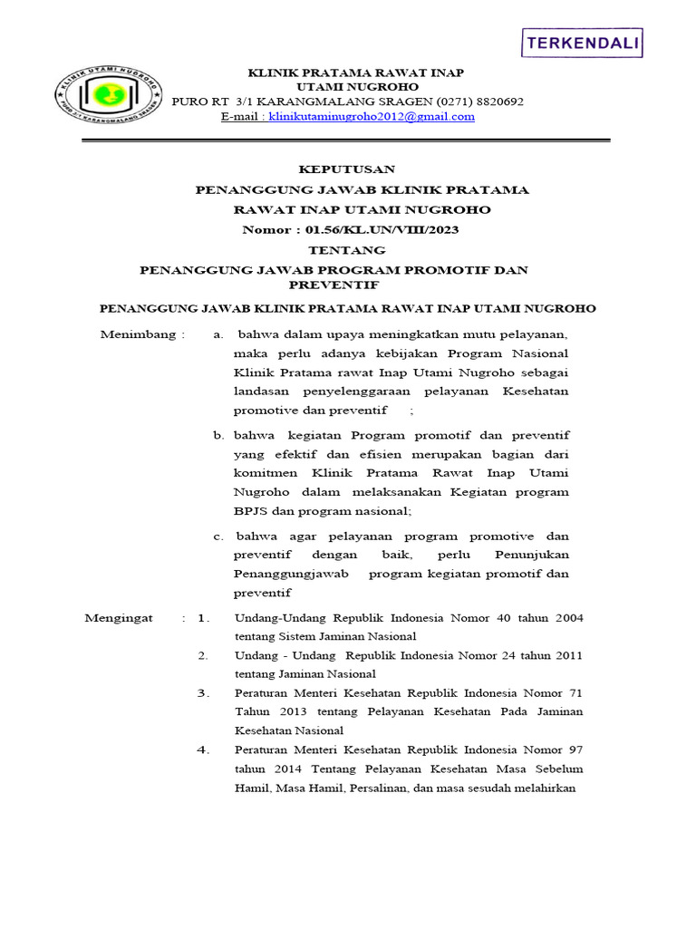 SK Penanggung Jawab Program Preventif Dan Proventif | PDF