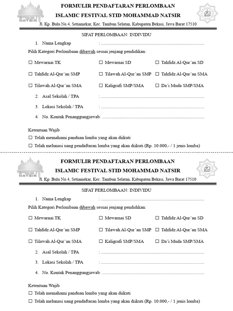 Formulir Perlombaan Individu & Tim | PDF
