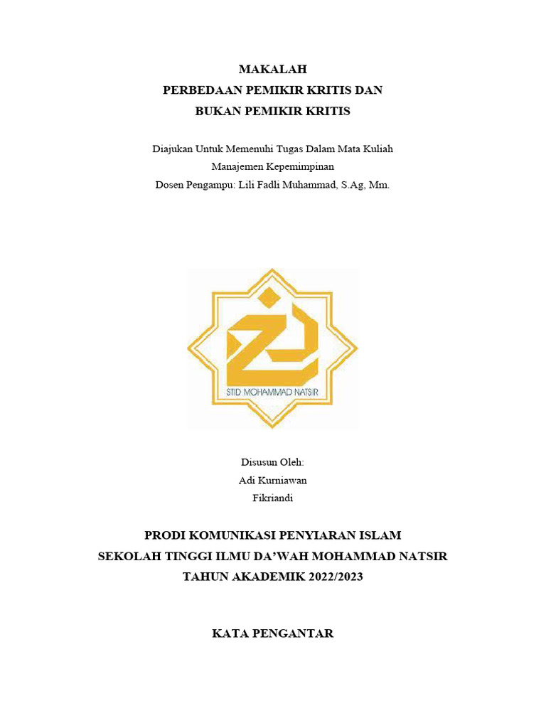 Ciri Pemikir Kritis dan Peningkatannya | PDF