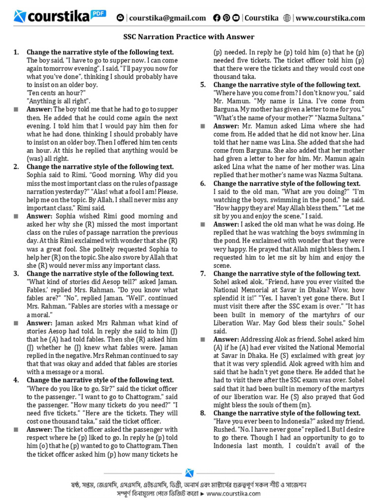 SSC Narration Exercises with Answers | PDF | Religion & Spirituality