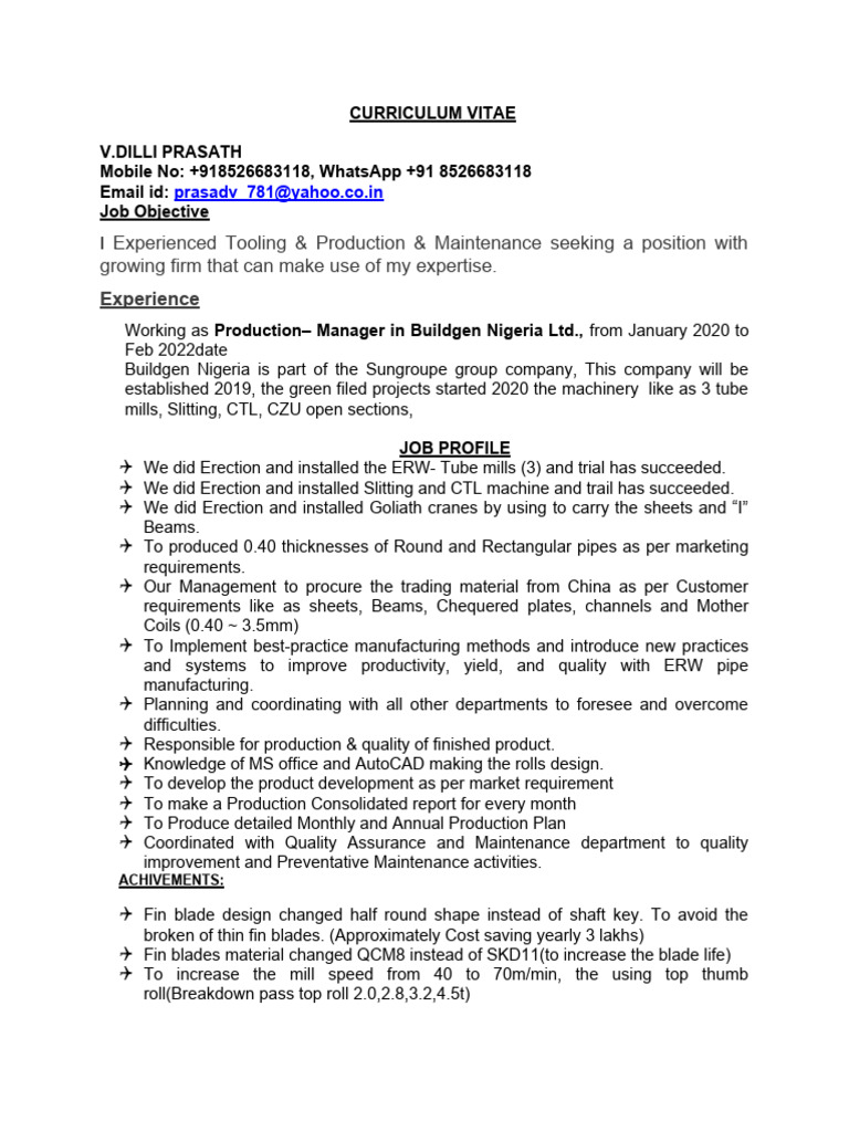 Experienced Tooling & Production Manager CV | PDF | Computers