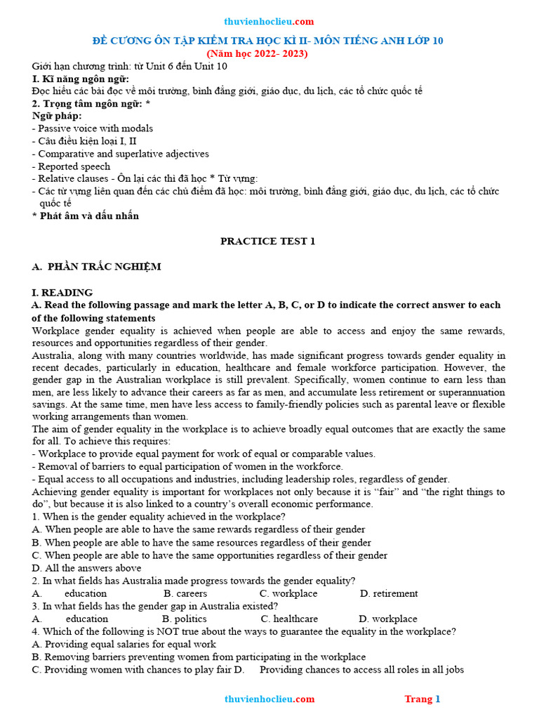 De Cuong On Tap Tieng Anh 10 HK2 Nam 22 23 | PDF | World Health Organization | Southeast Asia