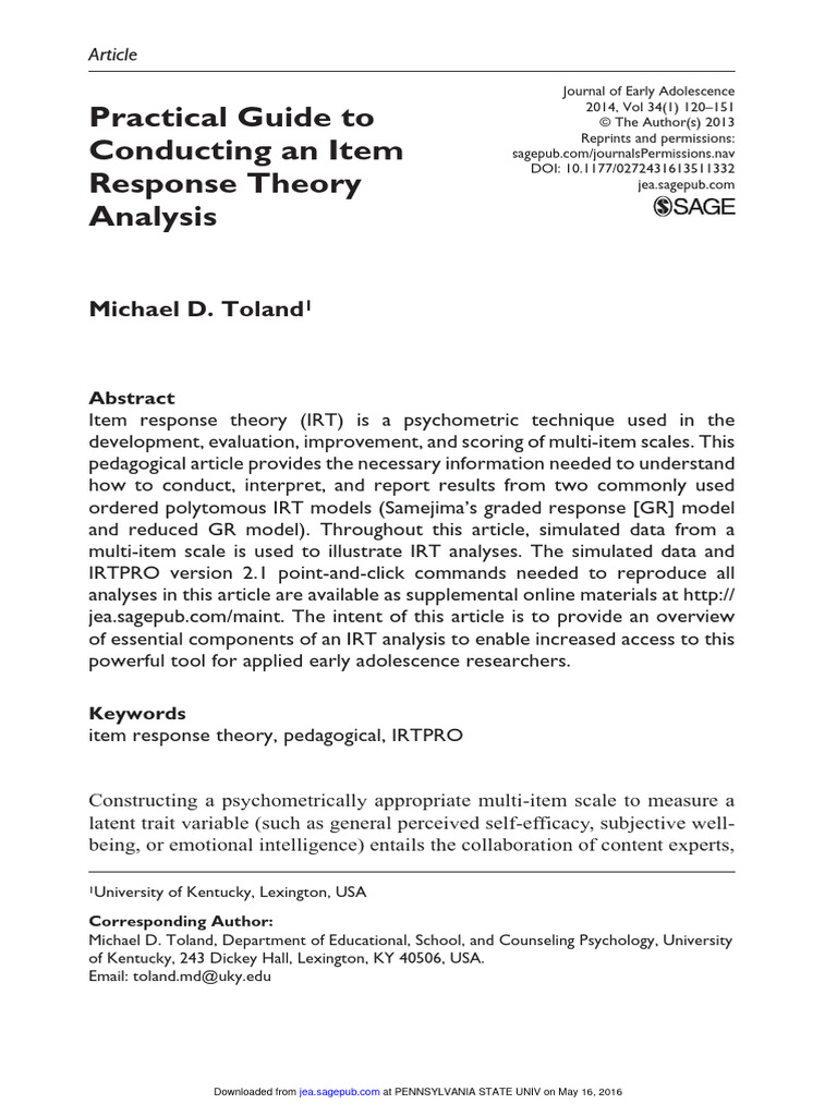 IRT Guide for Early Adolescent Researchers | PDF