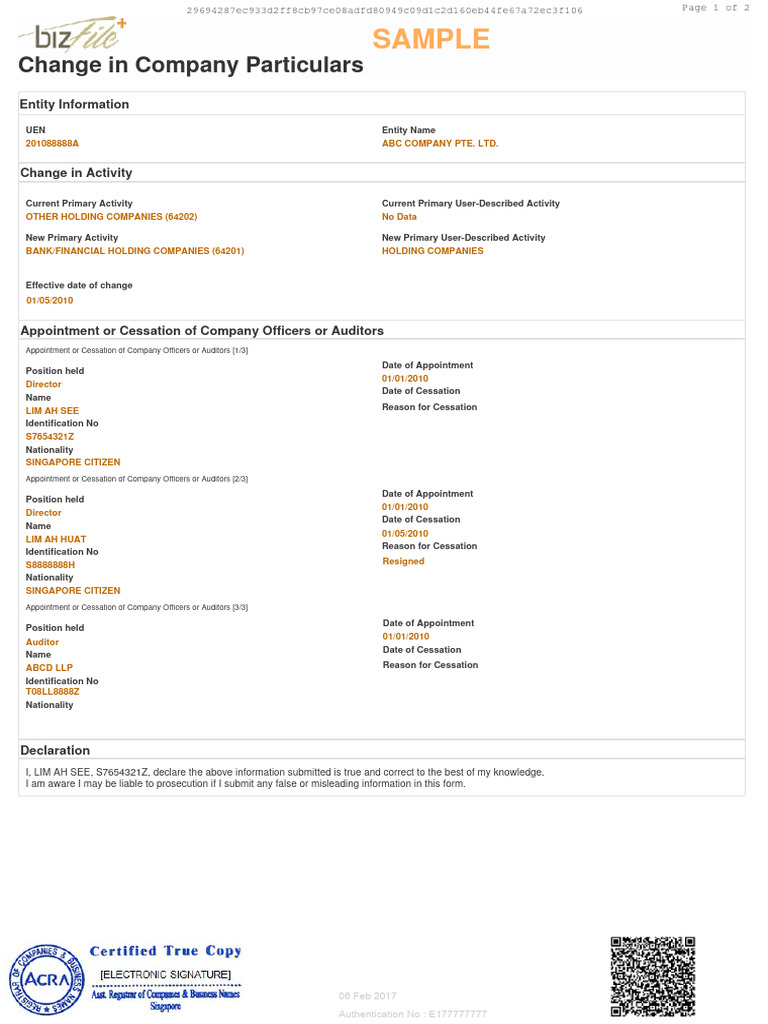 Sample: Change in Company Particulars | PDF | Business Economics ...