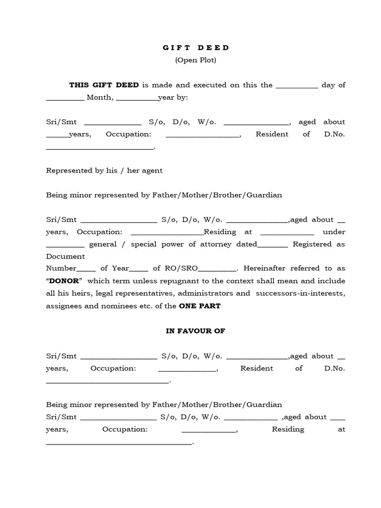 Pure Gift Deed-Plot | PDF | Mortgage Law | Covenant (Law)