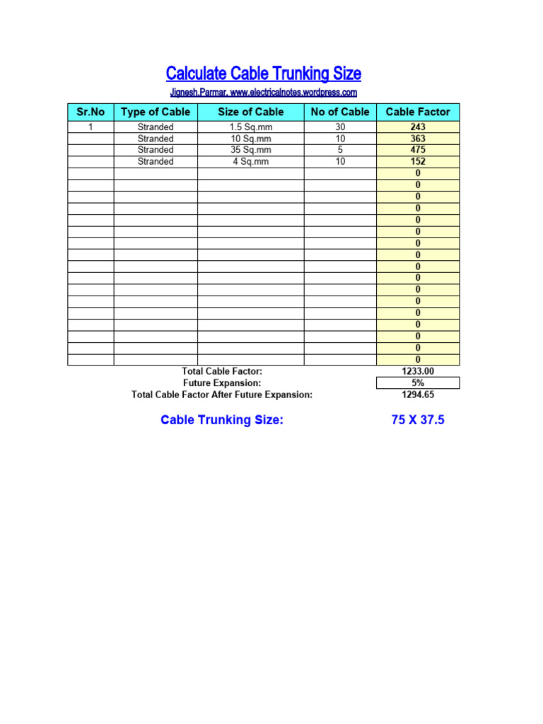 Calculate Cable Trunking Size (1.1.19) | PDF | Electrical Engineering | Manufactured Goods