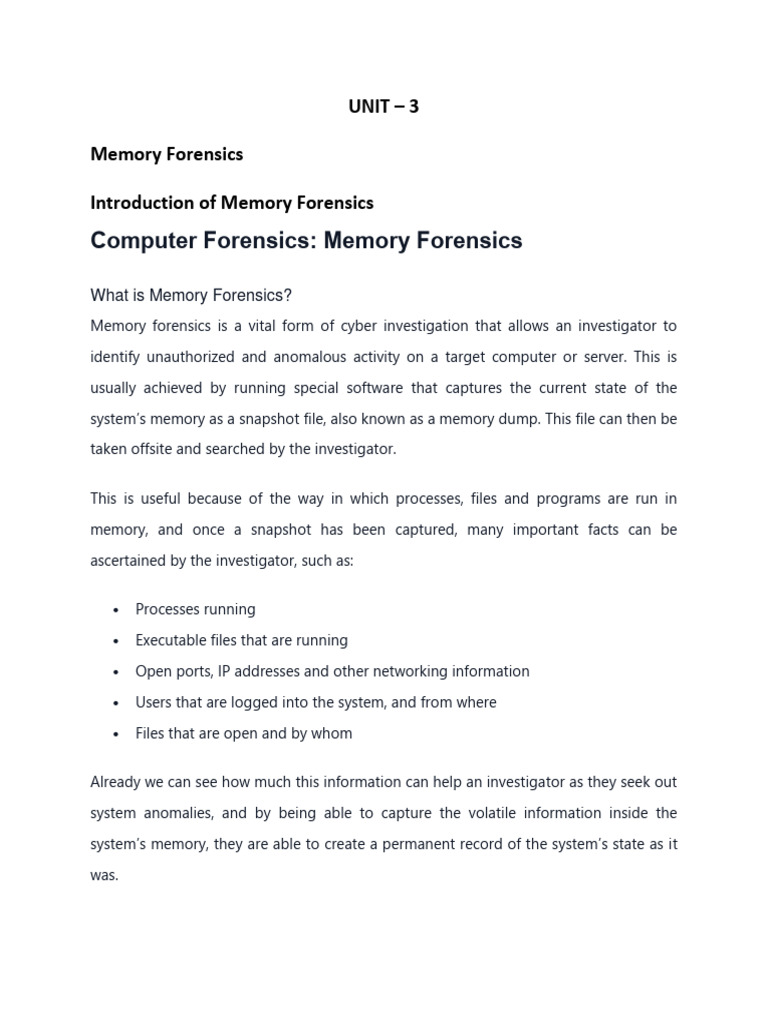 Memory Forensics Pdf Computer Forensics Malware