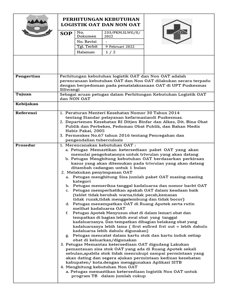 SOP Kebutuhan Logistik OAT | PDF