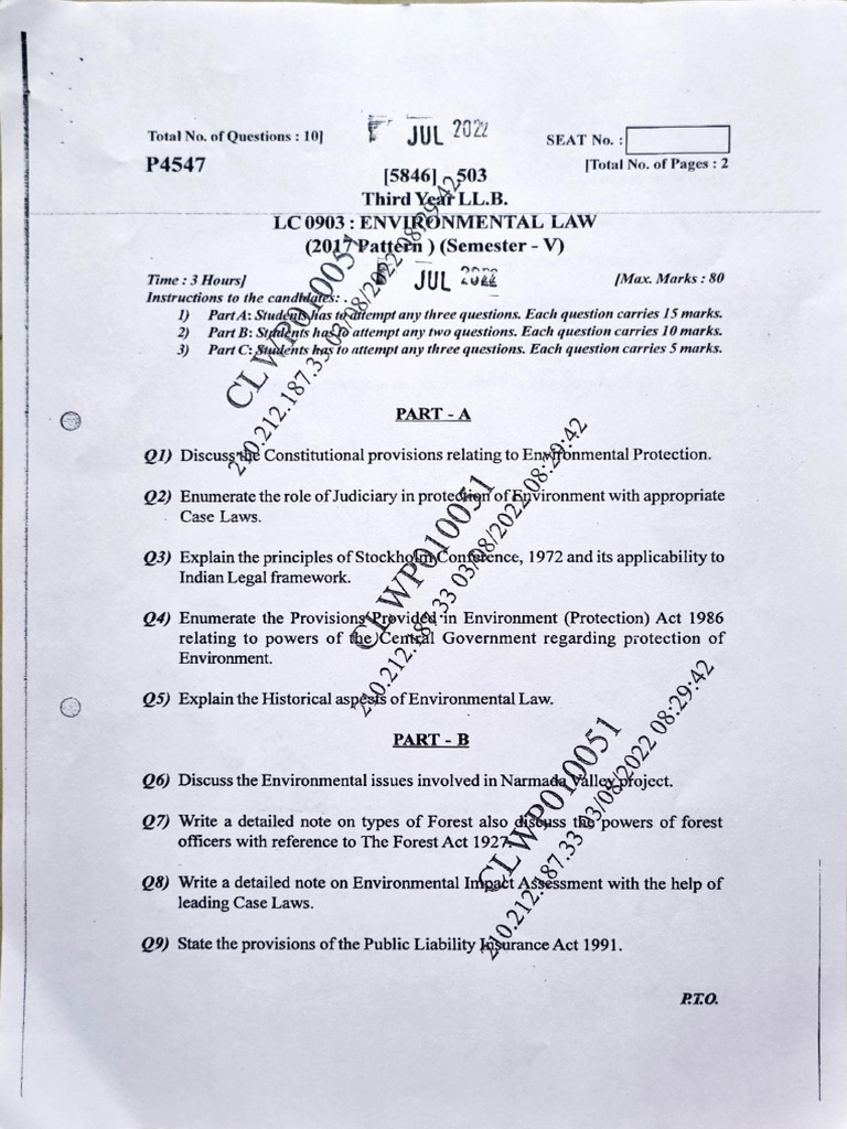 Environment Law PYQ | PDF