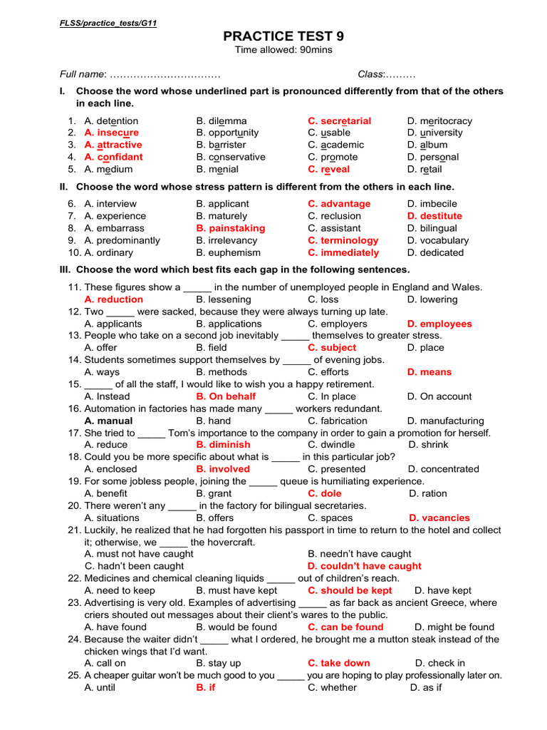 Practice 9 Key | PDF | Employment