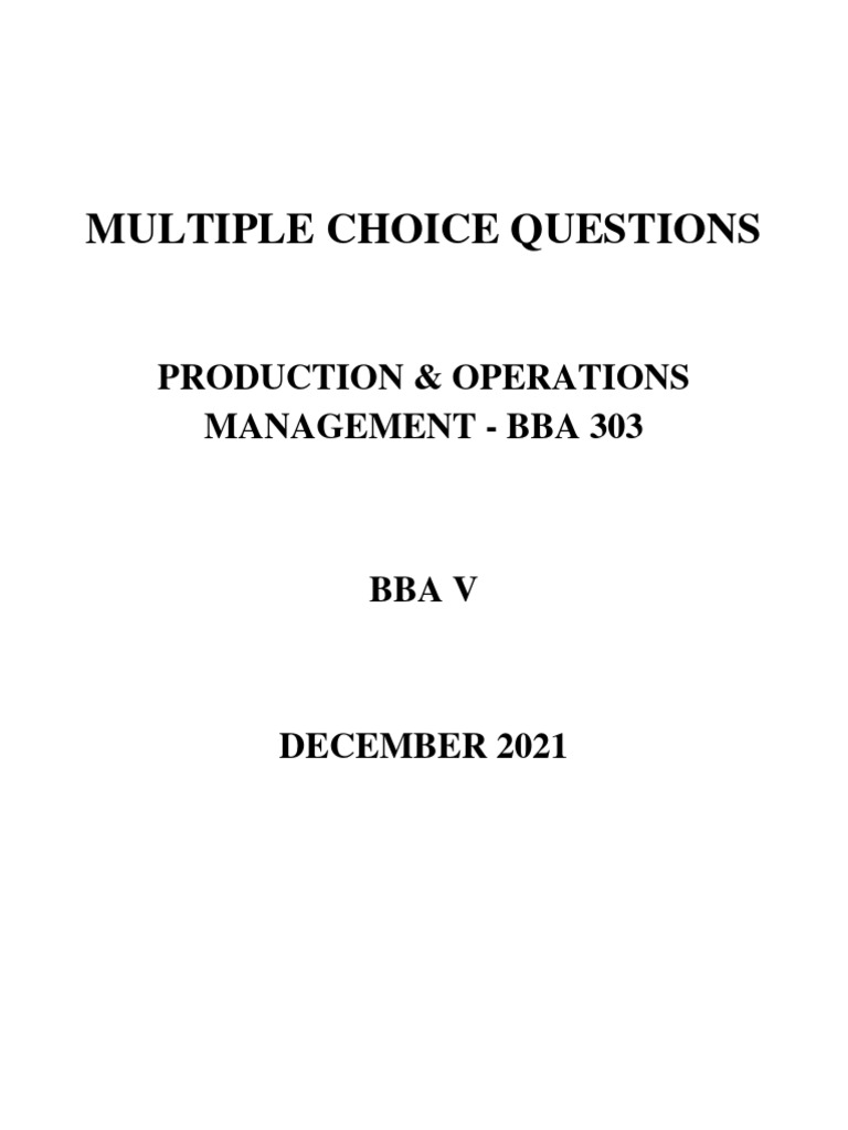 BBA 303 Operations Management Quiz | PDF | Product (Business ...