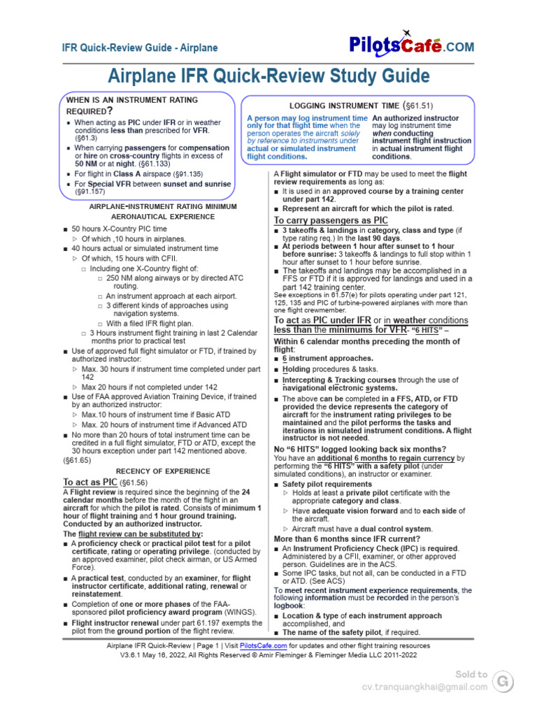 IFR Currency and Recent Experience Guide | PDF | Instrument Flight ...