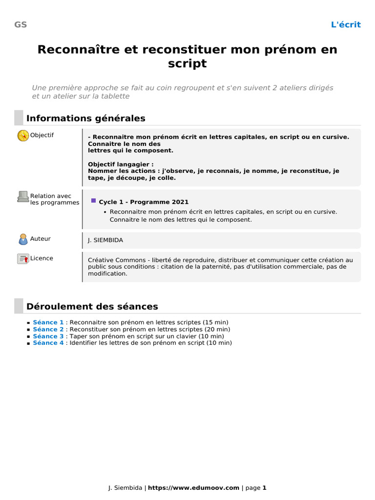 Reconnaître et Écrire Prénom en Script | PDF