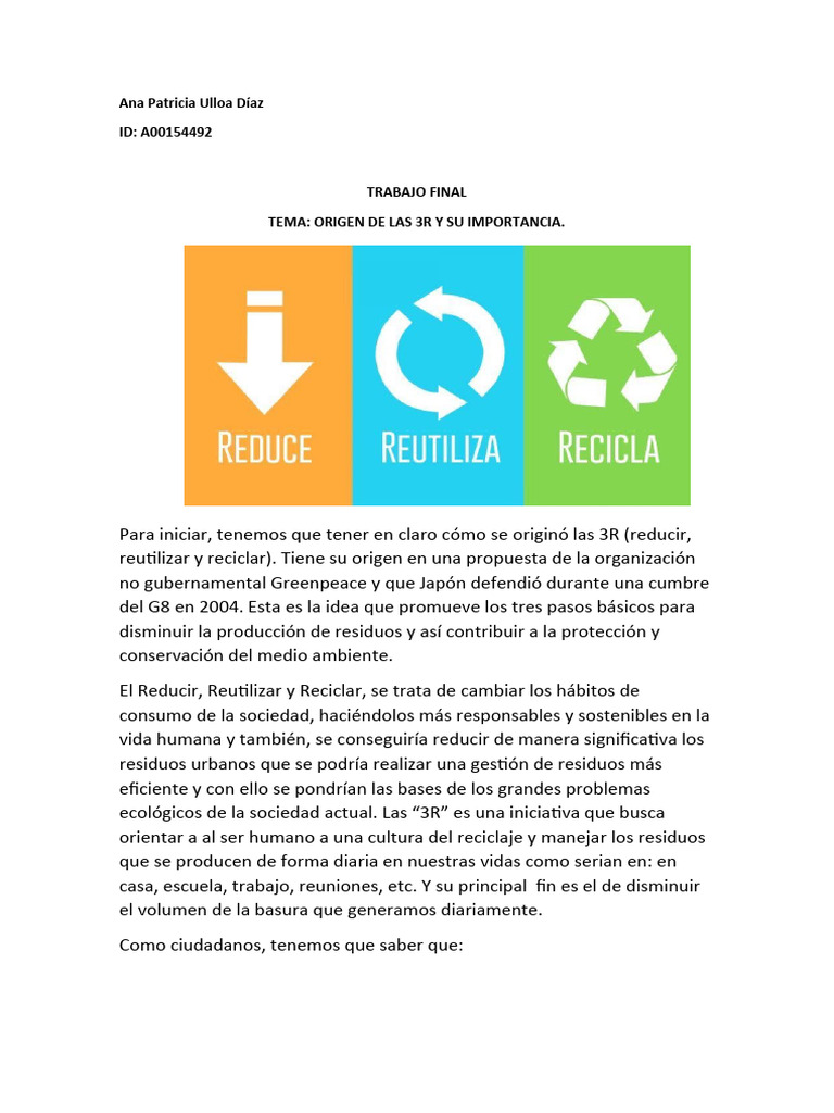 Origen e Importancia de las 3R | PDF | Reciclaje | Residuos