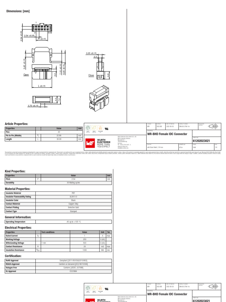 Wurth WR-BHD 61202023021 IDC JTag Connecteur 2x10pin | PDF ...