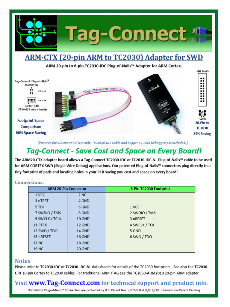 Tag-Connect™ TC2030-IDC-NL Plug-of-Nails™ Segger J-Link Cable (Tag ...