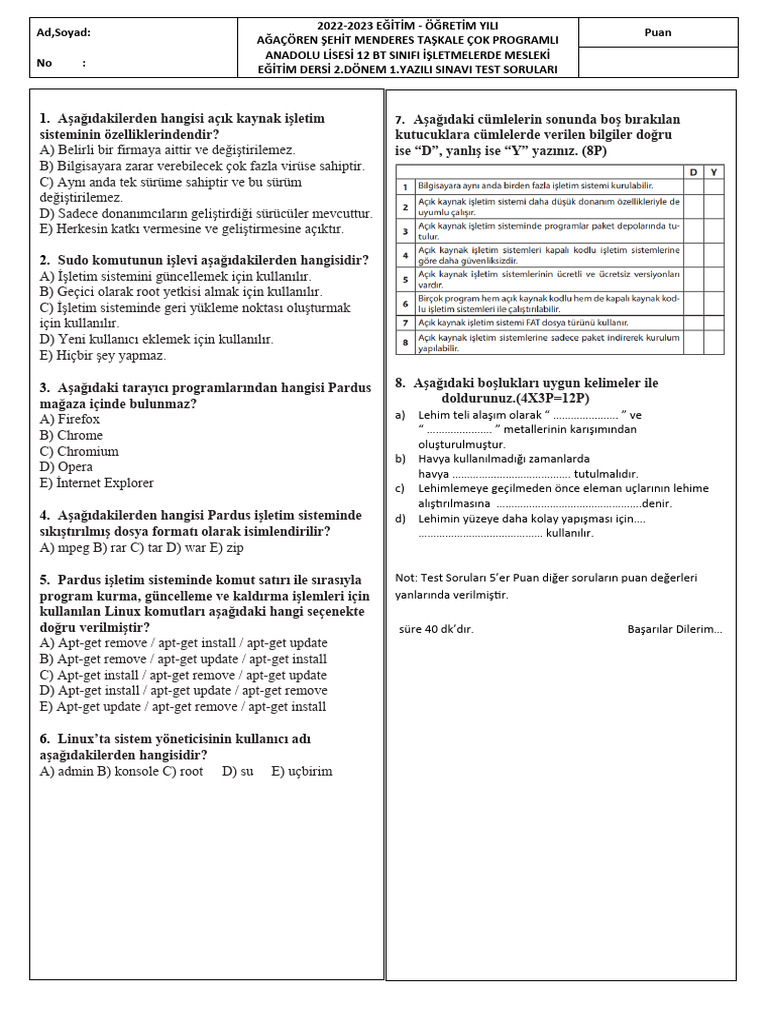İME 2. DÖNEM 1. SINAV - Kopya | PDF