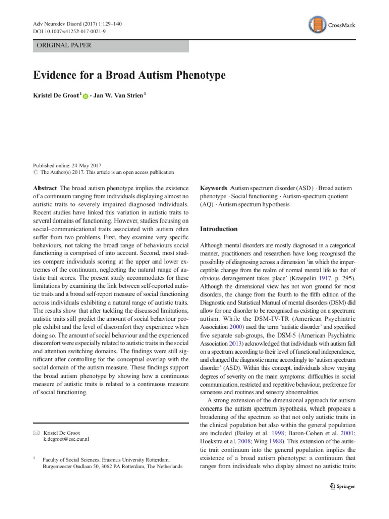 Evidence Broad Autism | PDF | Autism Spectrum | Mental Disorder