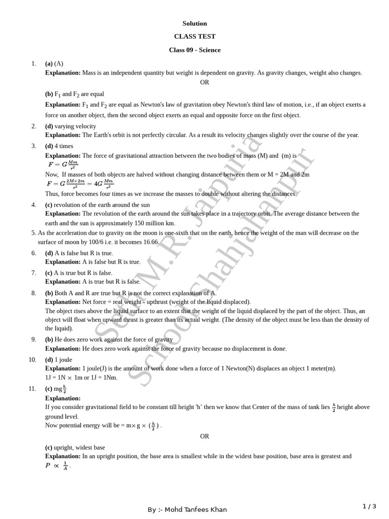 Class 9A Solution (16-02-2023) | PDF | Weight | Orbit