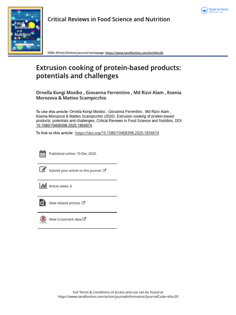 Extrusion Cooking of Protein-Based Products: Potentials and Challenges ...