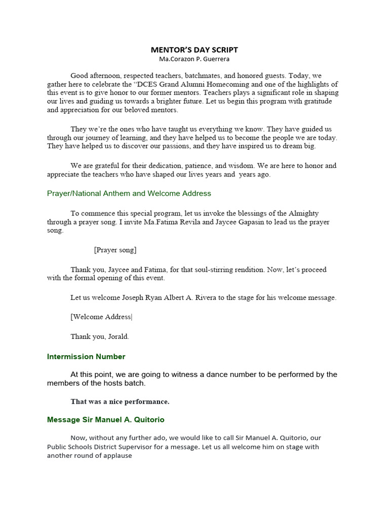 Mentors Day Script | PDF
