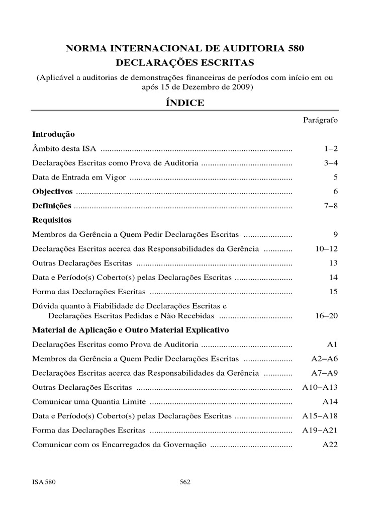 A033 2012 Iaasb Handbook Isa 580 PT | PDF