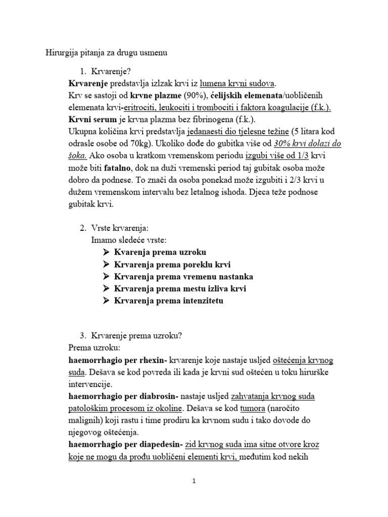 Hirurgija Pitanja Za Drugu Usmenu | PDF