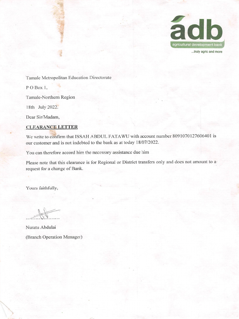 Clearance Letter Adb | PDF