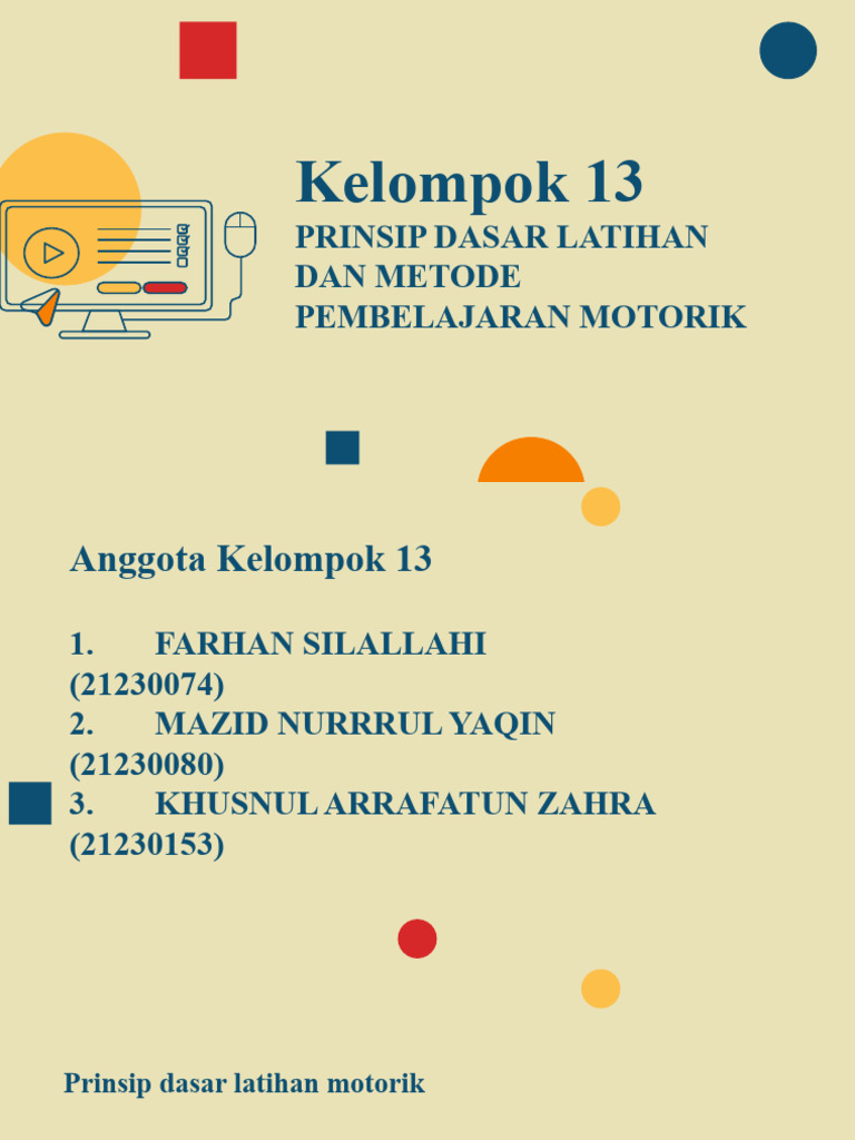 Kelompok 13 Prinsip Dasar Latihan Dan Metode Pembelajaran Motorik | PDF