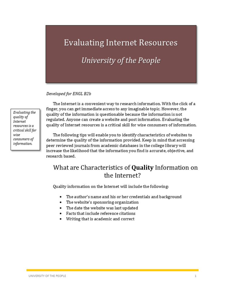 Evaluating Internet Resources | PDF