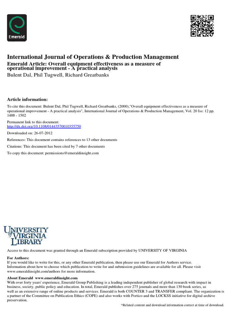 N22 Overall Equipment Effectiveness As A Measure of Operational Improvement - A Practical ...
