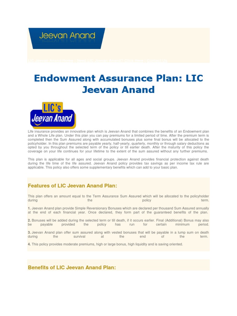 LIC Jeevan Anand Home | PDF | Life Insurance | Insurance