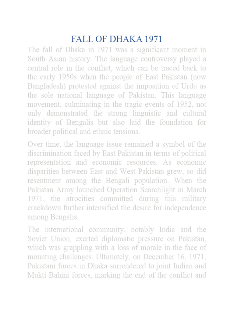 Fall of Dhaka 1971 | PDF