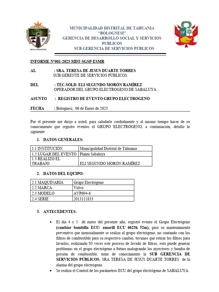 Informe #001 Mantenimiento | PDF