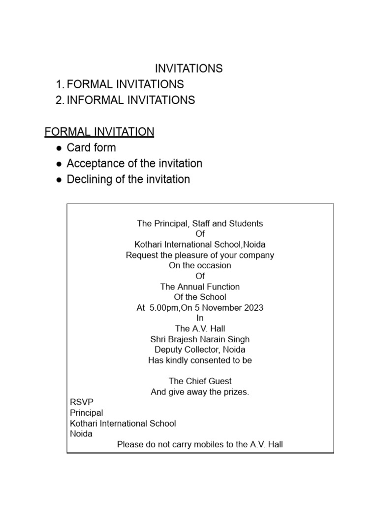 Invitation Formats for Class 12 | PDF