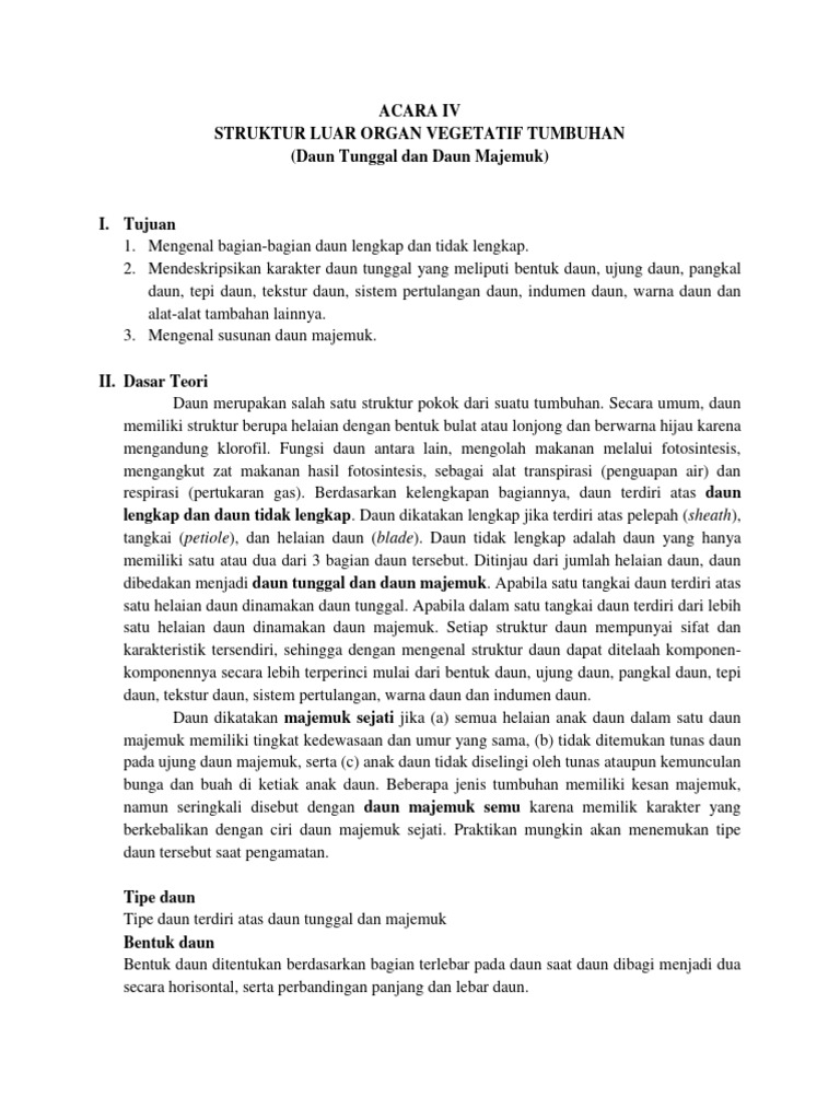 Acara 4. Daun Tunggal Dan Daun Majemuk | PDF