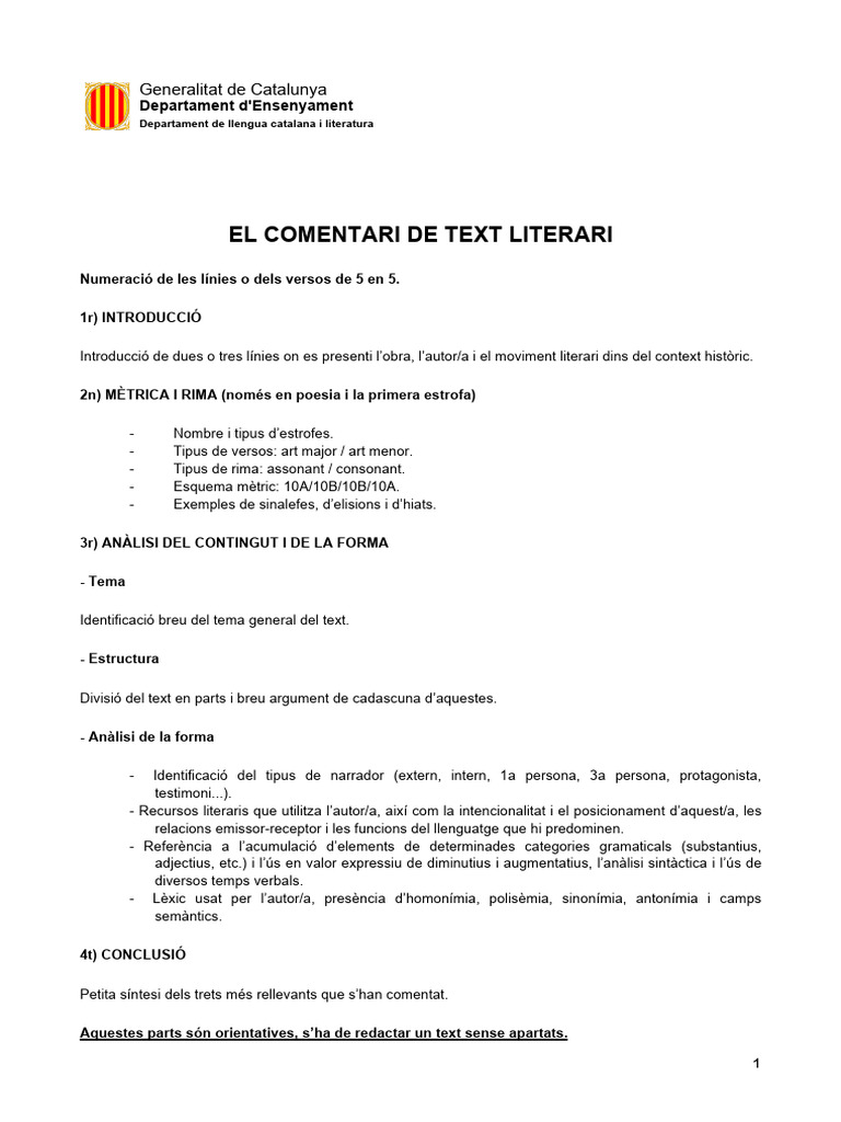 El Comentari de Text Literari | PDF