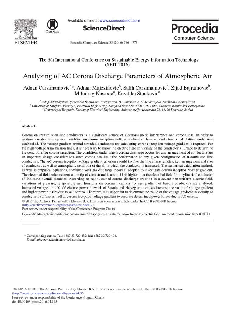 Analyzing of AC Corona Discharge Parameters of Atmospheric Air | PDF ...