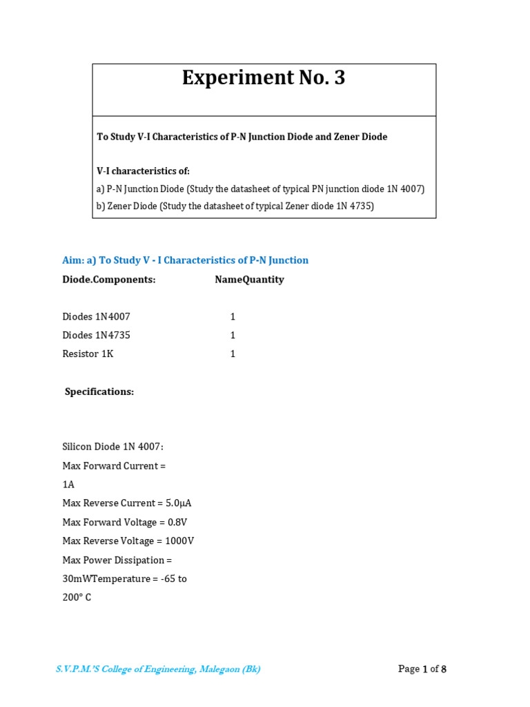 BXE Experiment No.3 | PDF | P–N Junction | Diode