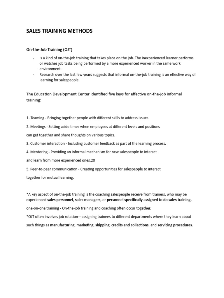 SALES TRAINING METHODS | PDF