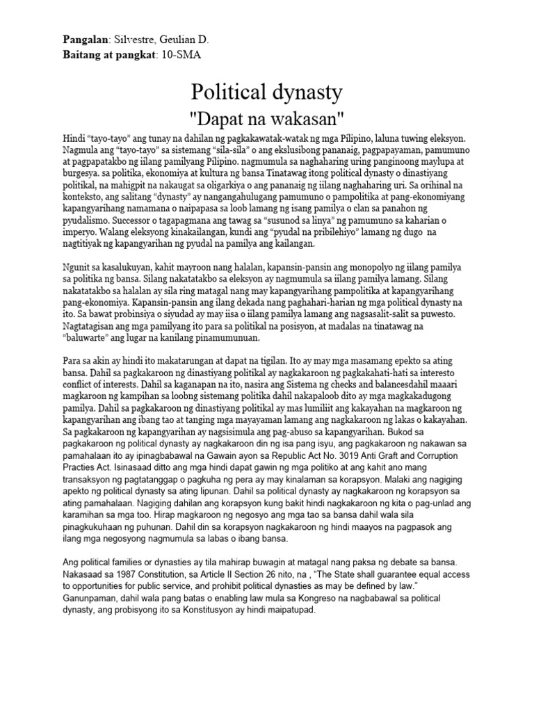 Political Dynasty 1 | PDF