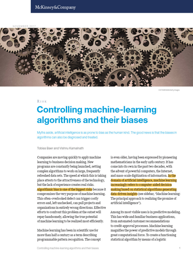 Controlling Machine Learning Algorithms and Their Biases | PDF