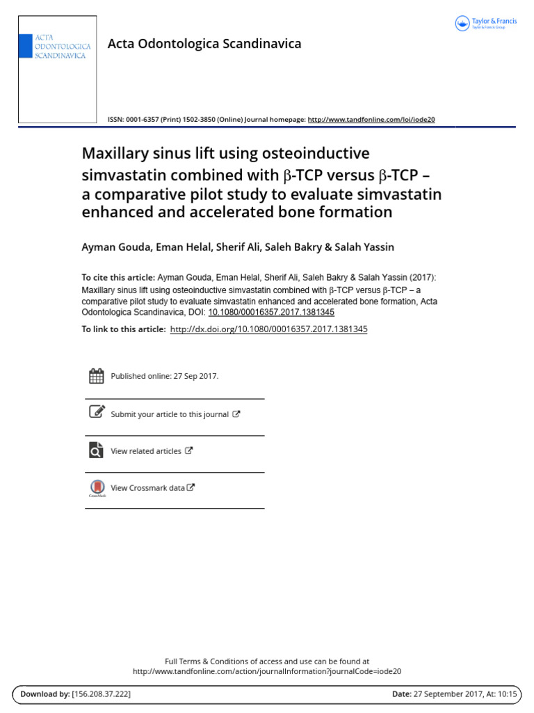 Maxillary Sinus Lift Using Osteoinductive Simvastatin Combined With TCP ... Maxillary Sinus Lift Using Osteoinductive Simvastatin Combined With TCP ...