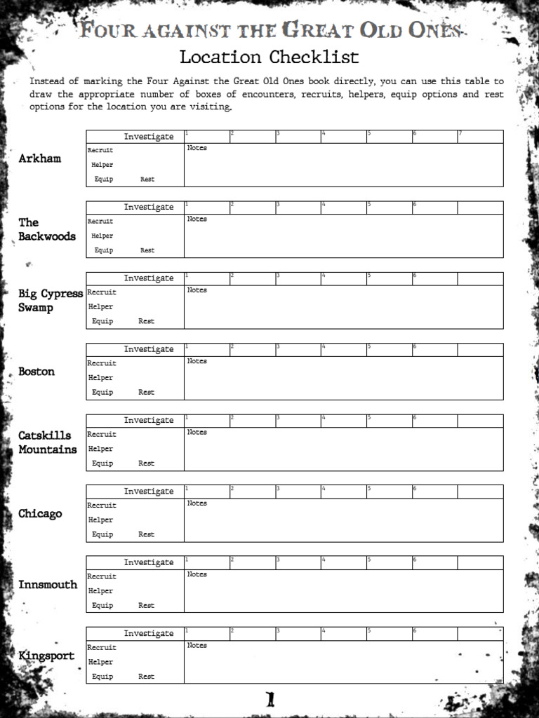 4ATGOO - Location - Checklist | PDF | Cthulhu Mythos | American Science ...