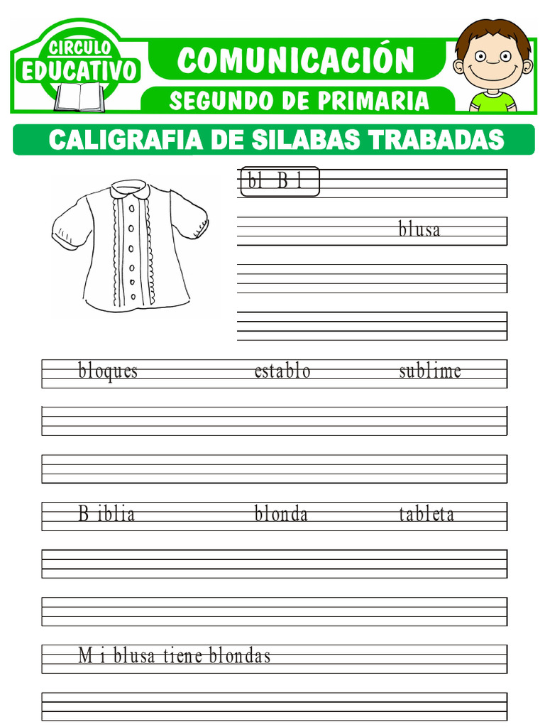Caligrafia de Silabas Trabadas para Segundo de Primaria | PDF ...