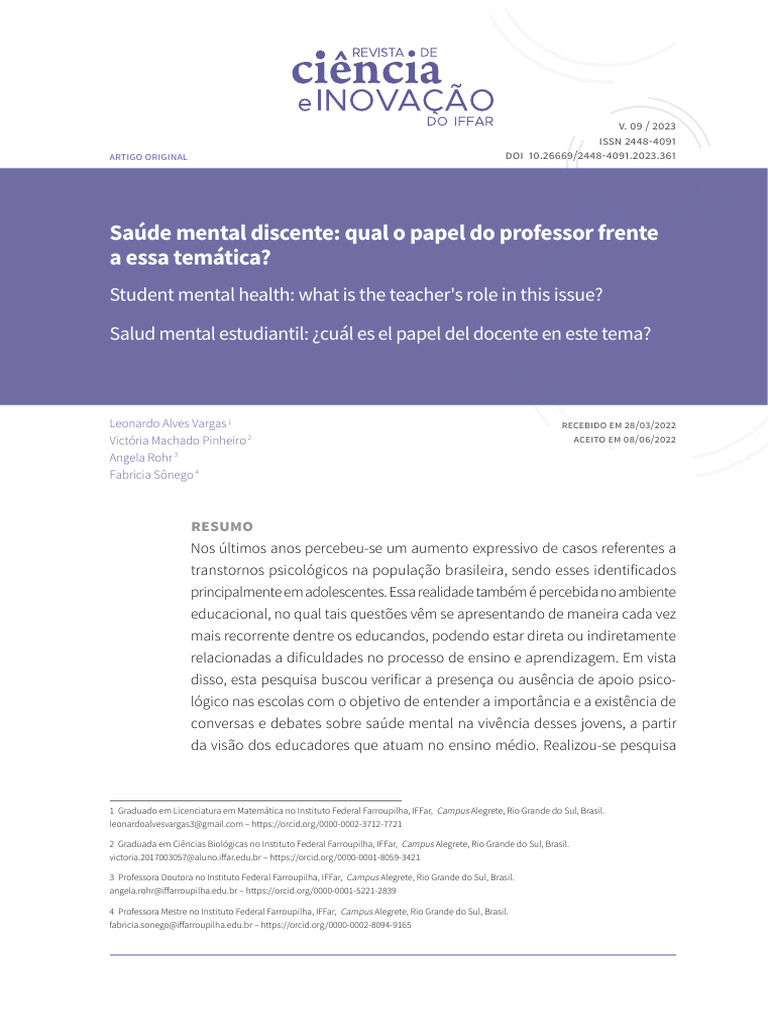 361-Texto Do Artigo-1940-1-10-20230111 | PDF | Saúde mental | Psicologia